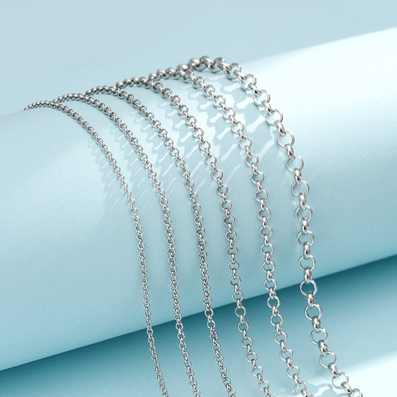 925 Sterling Silver Round Link Chain Necklace, 1 Piece, FNSI1007 – kokodiy