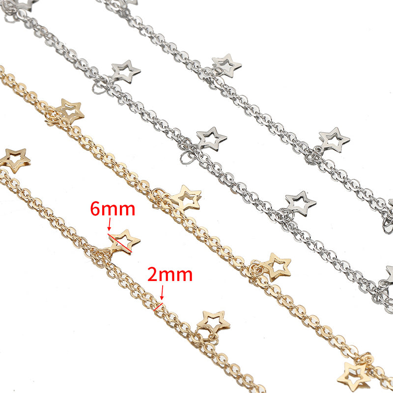 Oval Copper Chain with Stars, 1bag, MFCH1026 – kokodiy