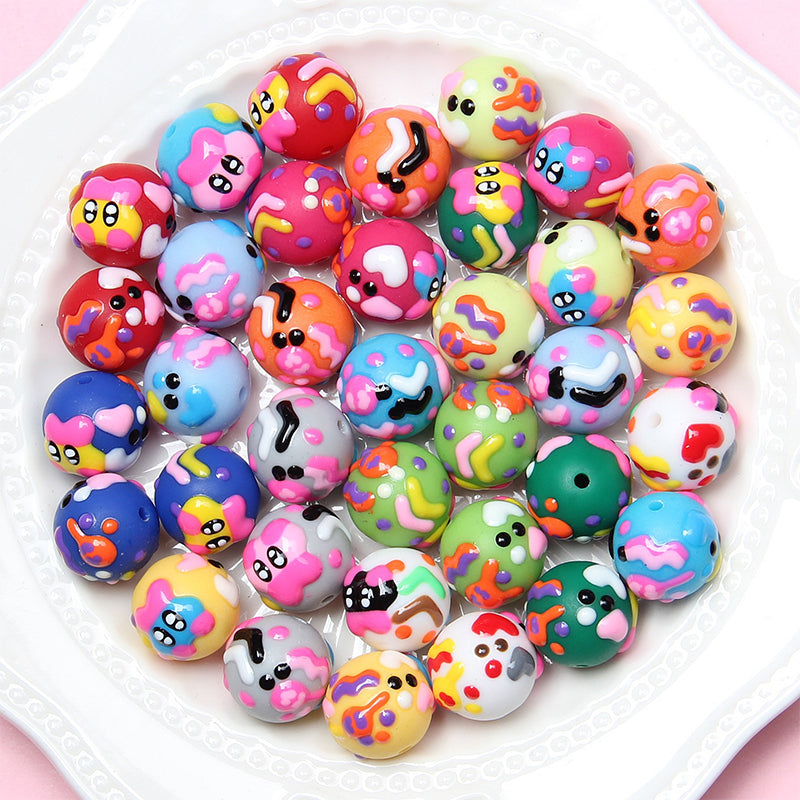 10pieces, 16mm, Cute Expression Hand-drawn Pattern Acrylic Beads, MBAC ...